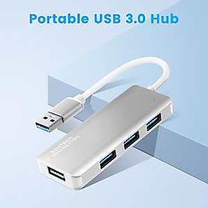 USB 3.0 Hub RSHTECH Aluminum 4 Port Ultra Slim USB 3.0 Data Hub Splitter Portable USB Port Expander for Laptop and PC (Silver)