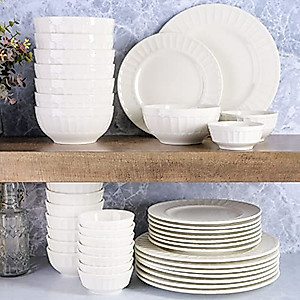 Gibson Home Zen Buffet Porcelain Dinnerware Set, Service for 8 (40pcs), White (Embossed)