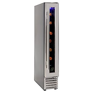 Koolatron 7 Bottle Slim 6-Inch Wine Cooler Refrigerator Built In Under Counter Wine Fridge with Digital Touch Controls Front Venting Design Stainless Steel Door Frame for Home or Office