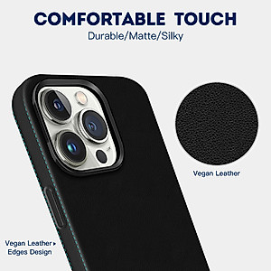 kingflag Vegan Leather Magnetic Case for iPhone 15 Pro Max Wireless Charging, Compatible with MagSafe, Metal Buttons, Shockproof Protective Phone Case Cover for Women Men 6.7" (Matte Black)