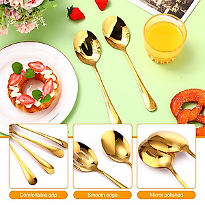 Tioncy 16 Pcs Gold Serving Spoon Set Stainless Steel Cutlery Utensils Includes Large Metal Slotted Spoons for Christmas Buffet Party Banquet Cooking Kitchen, Approx. 8.5 x 2 Inches