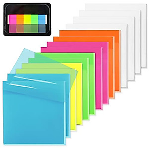800 Sheets Transparent Sticky Notes, 3x3 Inch 14 Pads Self-Adhesive Translucent Clear See Through Sticky Post Note Bible Bookmark for Office School College Students Supplies Tabs 6 Color