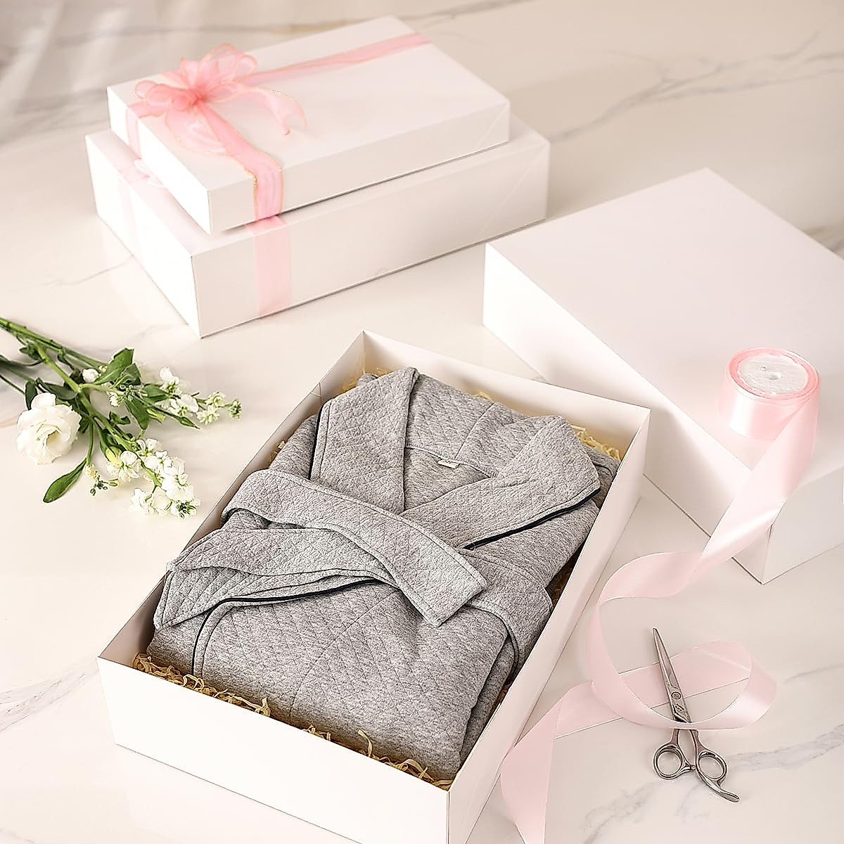 NATIVICO 10 Sturdy White Gift Boxes for Presents - Premium Gift Boxes with Lids - 4-inch Deep Robe Boxes and Shirt Boxes