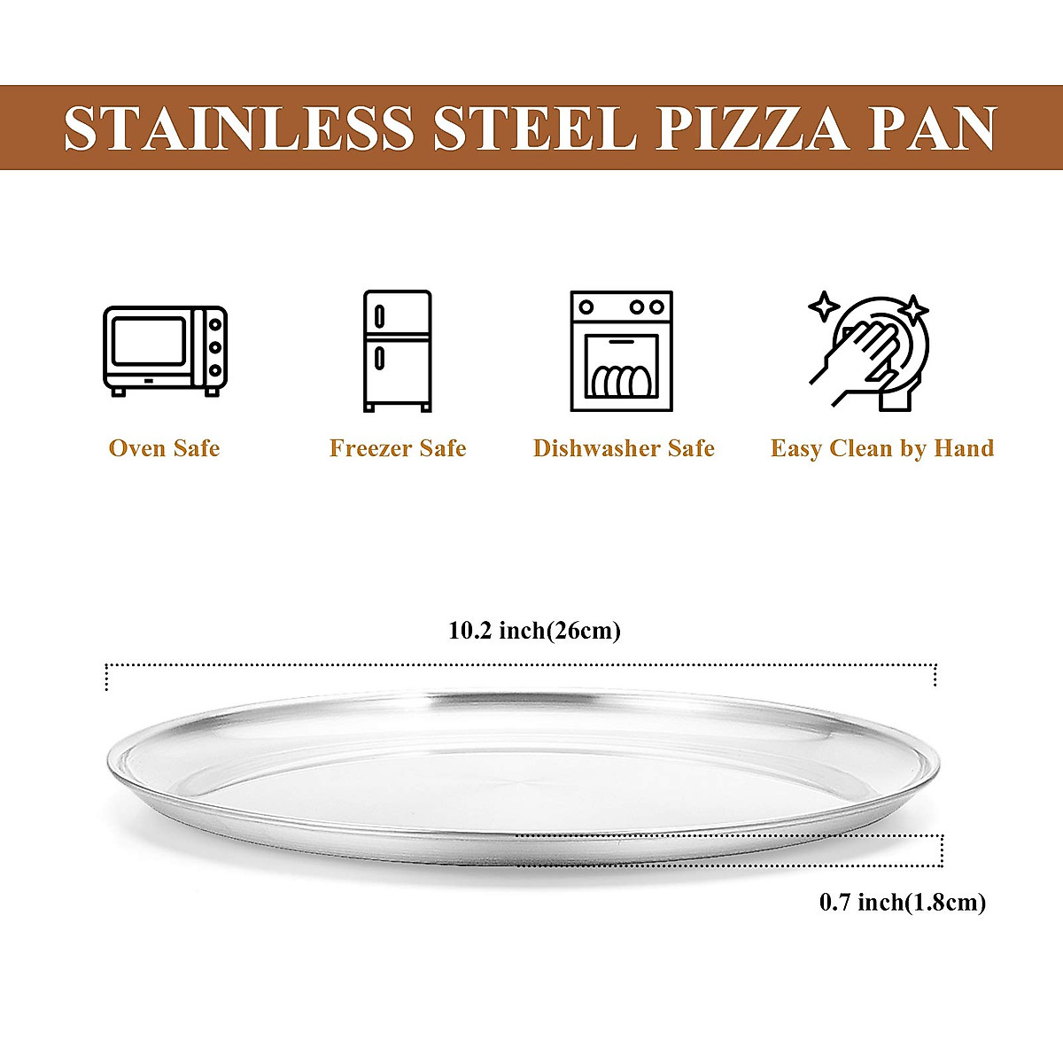 Deedro Pizza Baking Pan Pizza Sheet, 10 inch Stainless Steel Pizza Tray Round Pizza Oven Pan for Home Restaurant Pizzeria, Nontoxic & Heavy Duty, Easy Clean & Dishwasher Safe, Set of 3