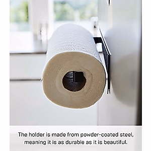 YAMAZAKI Home Magnetic Paper Holder Metal Roll Dispenser, Vertical Or Horizontal Mounted Kitchen Towel Rack | Steel, One Size, Black