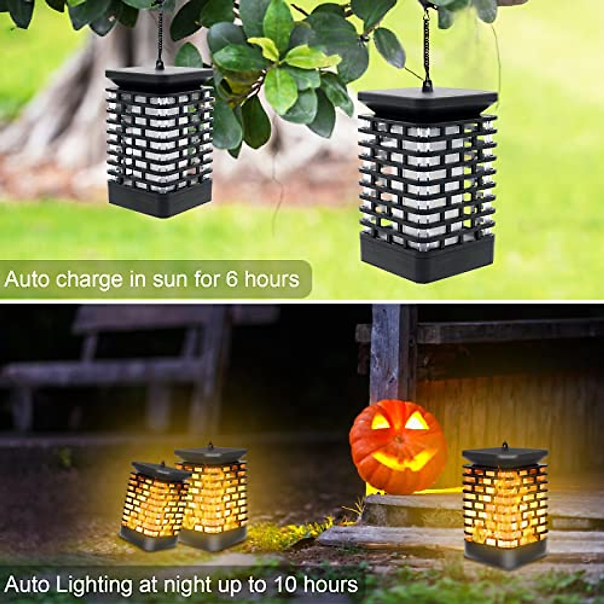 arzerlize Solar Lanterns Outdoor Hanging, Garden Decorations, led Solar Lights Dancing Flame Patio Decor Pathway Landscape Waterproof auto on/Off Yellow 4/P