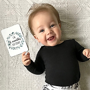 CoCreative Design Newborn Baby First Year Progress Report Cards (Set of 26) - Unique Shower Prop Gift with Cute Sayings and Floral Wreath Prints - Perfect for New Moms and Parents