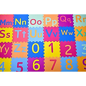 KC Cubs Soft & Safe Non-Toxic Children’s Interlocking Multicolor Exercise Puzzle Educational ABC Alphabet EVA Play Foam Mat for Kid’s Floor & Baby Nursery Room, 36 Tiles, 9 Colors, 54 Borders (EVA003)