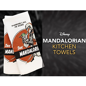 Disney Star Wars The Mandalorian 100% Cotton Kitchen Towels – Set of 2 Towels – Perfect for Drying Dishes and Hands – Machine Washable Kitchen Towel Set – 16" x 26" – Wherever He Goes, I Go