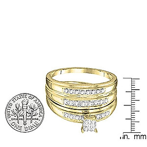 Dazzlingrock Collection 0.25 Carat (ctw) 10K Round Cut Diamond Men And Women's Ring Trio Set 1/4 CT, Yellow Gold, Size 9