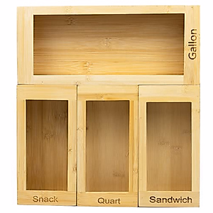 Linemoon Storage Bag Organizer Kitchen Drawer Compatible with Ziploc, 4 Piece Bamboo Sandwich Bag Organizer