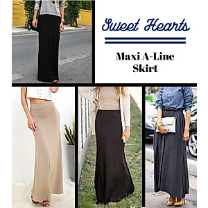 Sweet Hearts Maxi Skirt for Women- Comfy Foldover High Waist Long Flare A-Line Skirt Maxi Dress XS-3X Made in USA (Charcoal, Medium)
