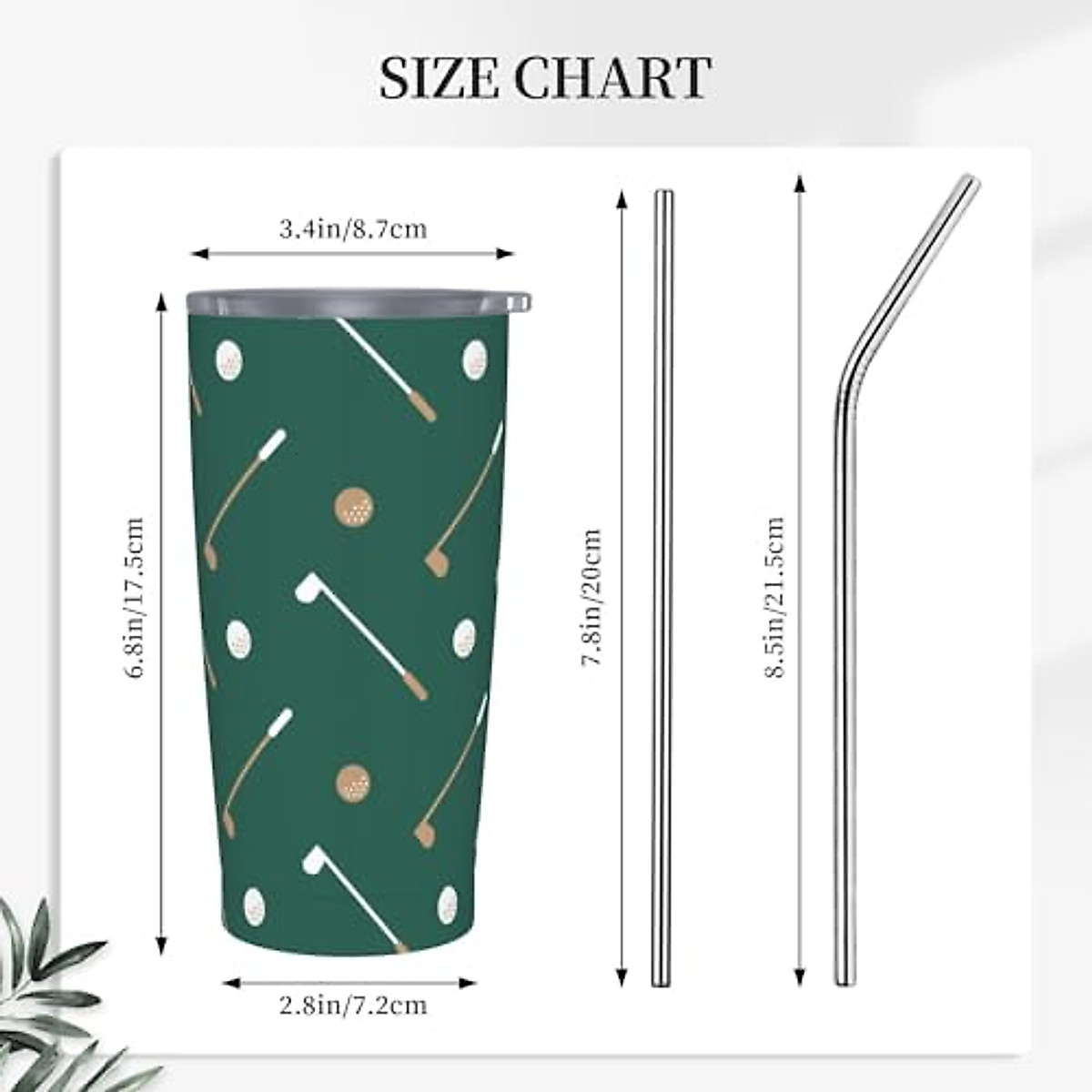 Yaxongx 20oz Tumbler Golf Balls Double Wall Vacuum Insulated Coffee Mug with Lid and Metal Straw Brush Reusable Stainless Steel Water Bottle Travel Cup Gifts for Car Ice Drinks Hot Beverage