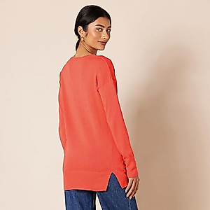 Amazon Essentials Women's Lightweight Long-Sleeve V-Neck Tunic Sweater (Available in Plus Size), Coral Pink, Medium