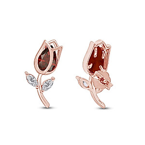 Pear & Marquise Shape Simulated Garnet & White Cubic Zirconia Stud Earrings In 14k Rose Gold Over Sterling Silver