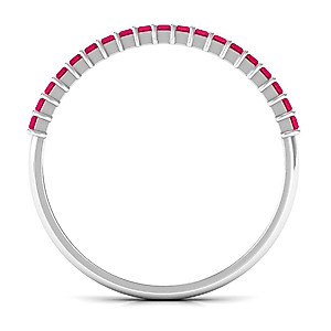 Baguette Ruby Eternity Anniversary Band for Women, July Birthstone Jewelry, Aaa Quality, 14K White Gold, Size:US 7.50