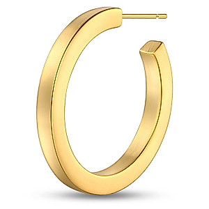 FAMARINE Square Tube Gold Hoop Earrings for Women 18K Gold Plated Hoops with Brushed Finished Chunky Earrings