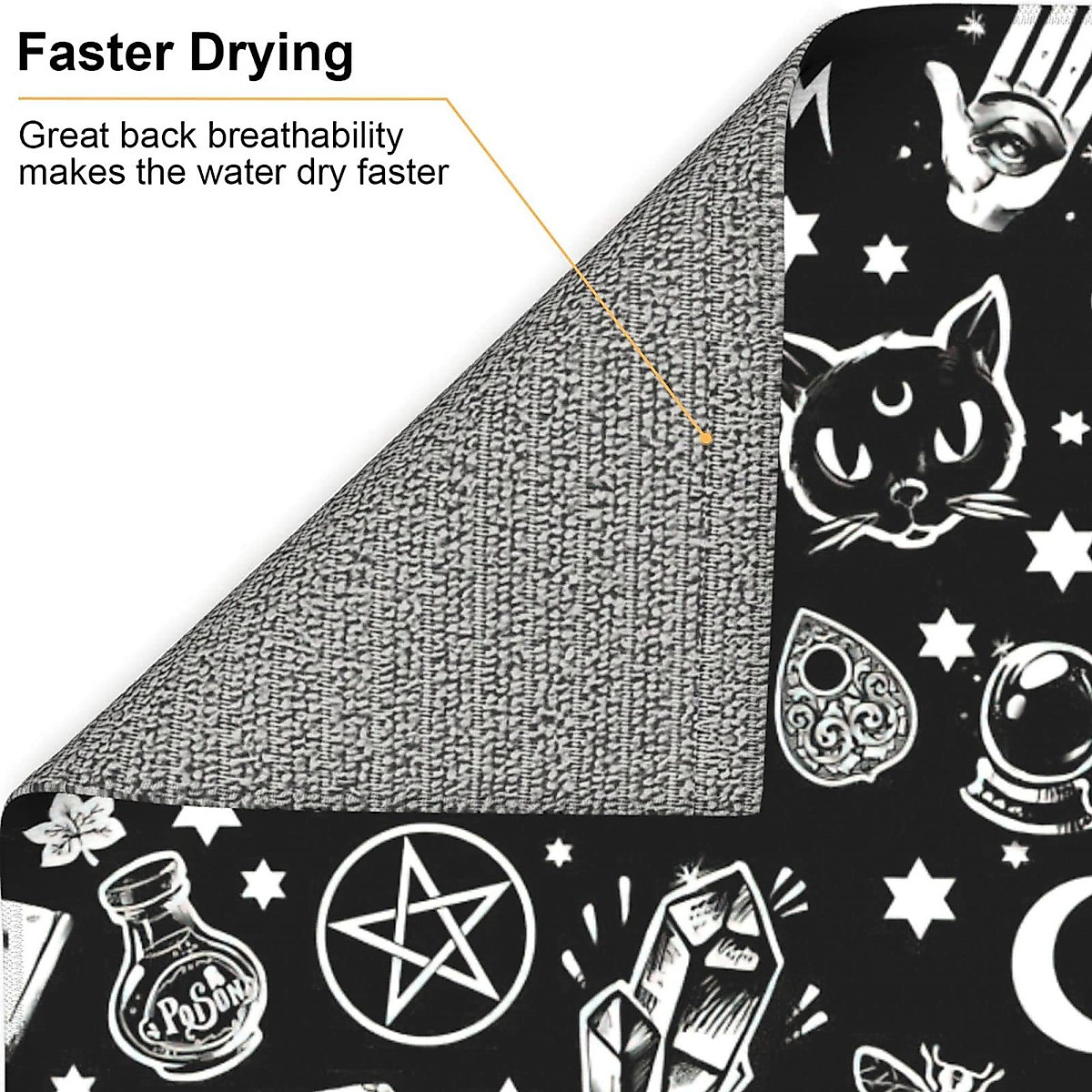 Dish Drying Mat For Kitchen Counter Skull Cat Moon Gothic Design Super Absorbent Microfiber Drainer Mat Extra Large Dishes Drainer Pad Kitchen Decor Accessories