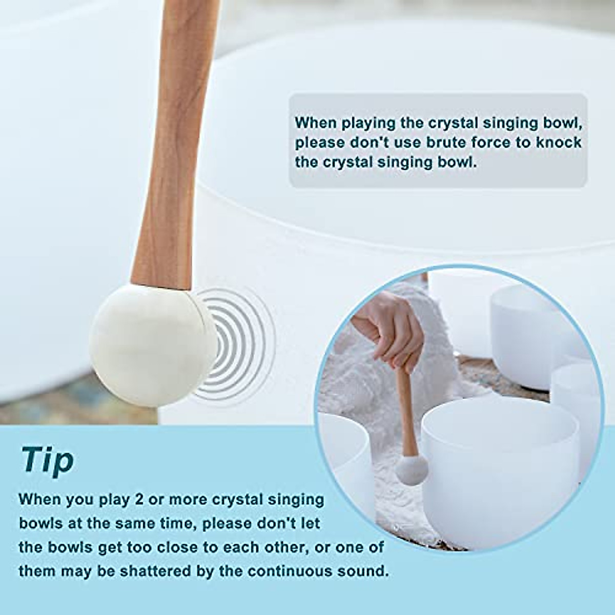 440HZ 8 Inch F Note Heart Chakra Frosted Quartz Crystal Singing Bowl Meditation Therapy Sound Healing Instrument Sound Bath Bowl with Carrying Bag