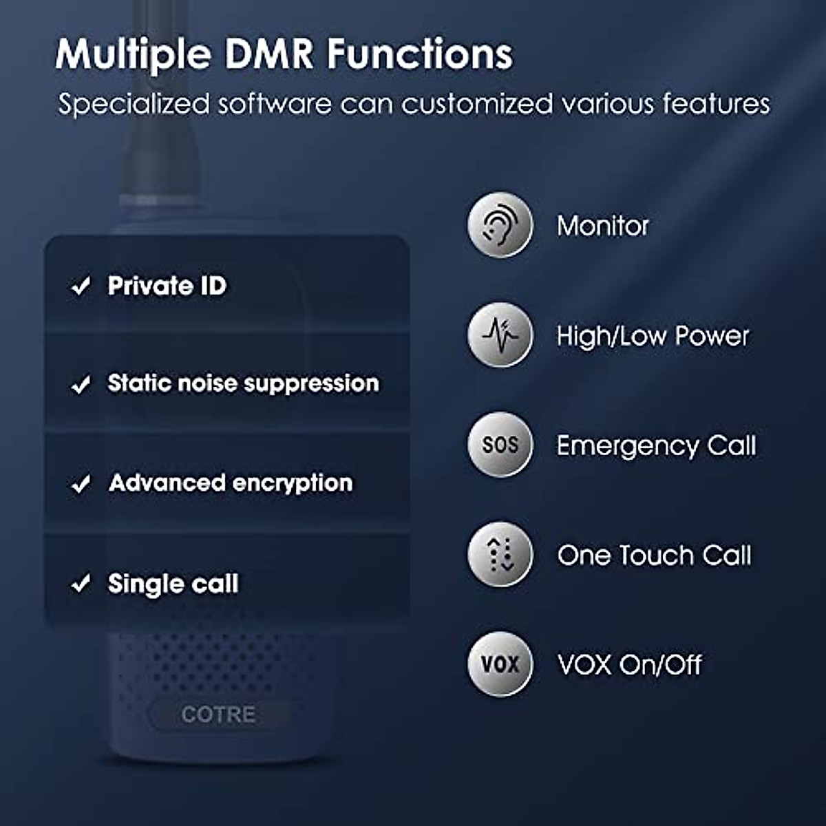 COTRE DMR 2 Way Radio - Digital&Analog Business Walkie Talky for Adults, Up to 2W Long Range Walky Talky, Automatic Backlight LED Screen, 30H Standby Time, 2 Charging Mode