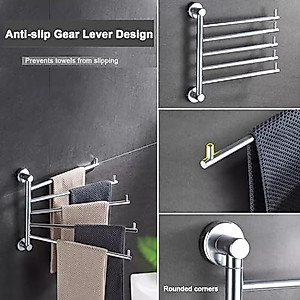Swing Out 5-Arms Towel Holder Thicken Towel Racks for Bathroom Kitchen, Bath Towel Bar Swivel Hanger Wall Mounted Drying Rack, Rustproof Solid Aluminium Towel Hanger Space Saving Storage Or