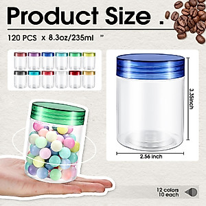 Blushtier 120 Pcs 8 oz Plastic Jars with Lids Clear Round Leakproof Storage Containers Empty Refillable Plastic Jars for Travel Storage Face Creams Kitchen Household Food Spice (Classic Color)