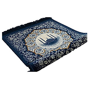 Modefa Turkish Islamic Prayer Rug - Lightweight Velvet Praying Mat - Traditional Muslim Janamaz Sajada - Plush Praying Carpet for Men & Women - Ramadan or Eid Gift - Floral MSQ (Blue)