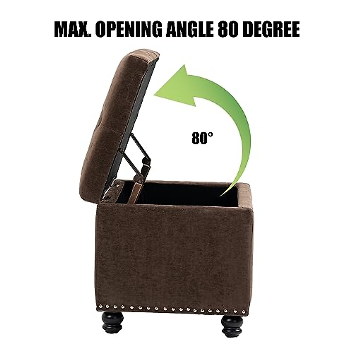 J.C.UP Upholstered Tufted Storage Ottoman, Storage Ottoman Footstool with Safety Hinge Button-Tufted Seat, Storage Bench for Bedroom Living Room Storage Toy Box(Brown-Fabric)