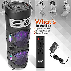 Pyle Portable Bluetooth PA Speaker System - 1200W Outdoor Bluetooth Speaker Portable PA System w/TWS Function, Microphone in, Flashing DJ Party Lights, USB Reader, FM Radio, Rolling Wheels