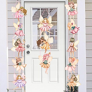 Fairy Party Door Signs Floral Fairies Party Cutout Banner Fairy Hanging Decorations Fairy Garden Birthday Party Banners for Flower Wonderland Baby Shower Supplies