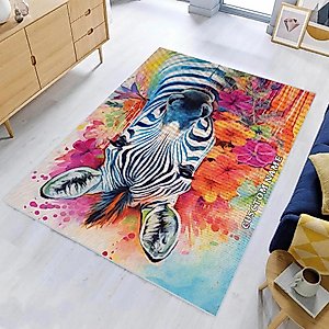 Custom Zebra Rugs Zebra Carpet Rug - Zebra Area Rug, Zebra Outdoor Rug Vintage Microfiber Living Room Woodland Zebra Decor Zebra Rug for Living Room Decor MIbr6R (Zebra 13)