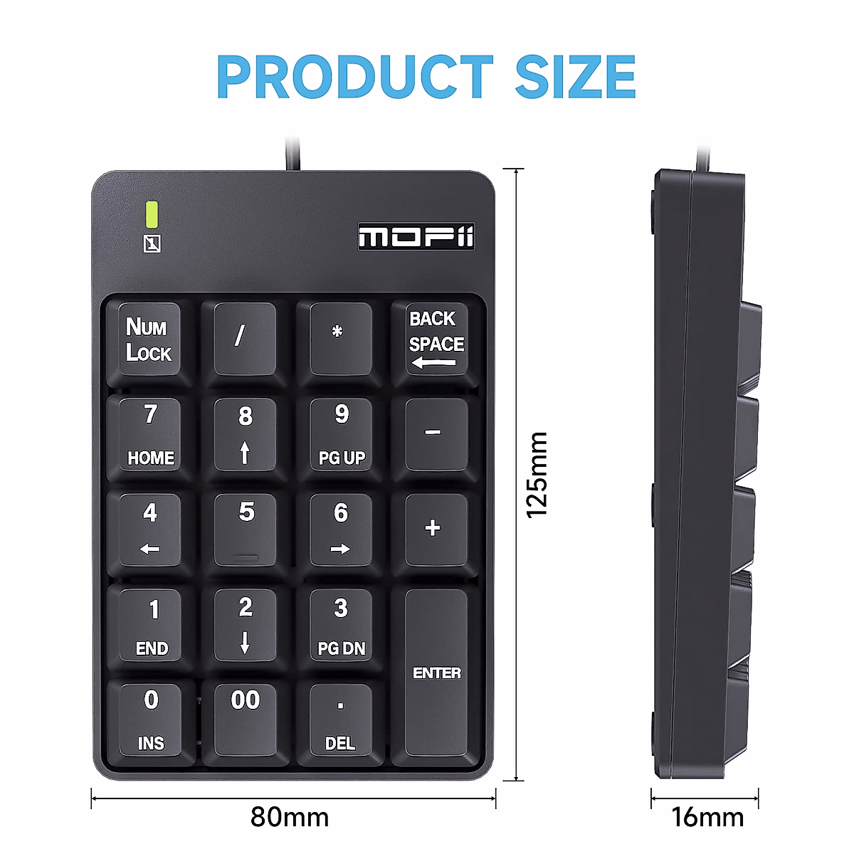 MOFII Wired Number Pad Numeric Keypad Silent 19 Keys USB Numpad, Portable Financial Accounting Keyboard 10 Key for Laptop/Computer/PC/Notebook/Surface Pro - Black