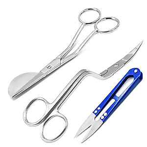 AAProTools Set Of 3 6" Double Bent Curved Machine Embroidery And Applique Duckbill Scissors With Thread Cutter Nipper Blue