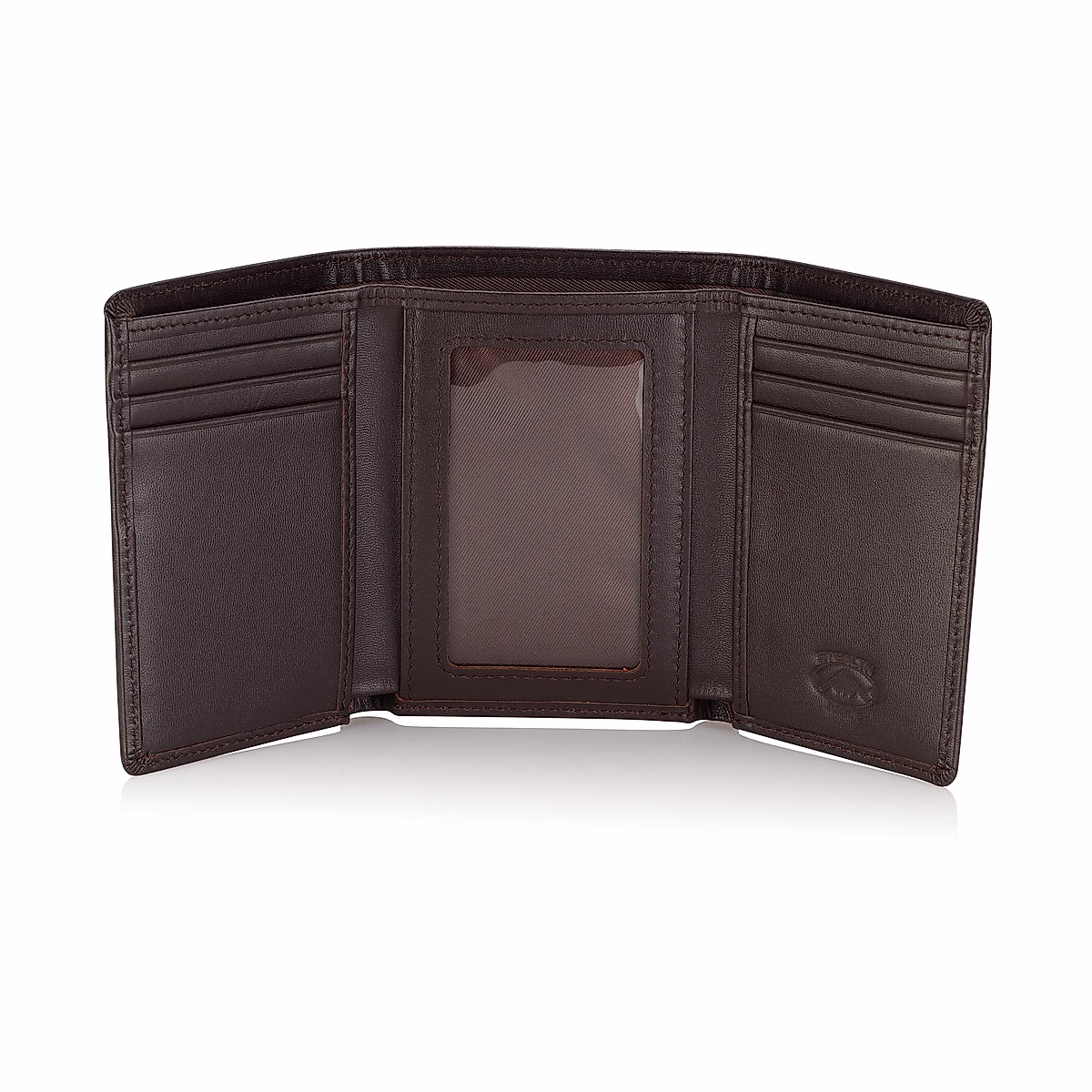 Stealth Mode Men's Leather Trifold Wallet with Airtag Holder and RFID Blocking (Coffee)