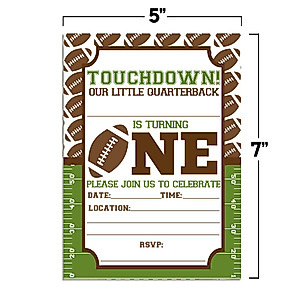 Touchdown Football First Birthday Party Invitations, 20 5x7 Fill In Cards with Twenty White Envelopes by AmandaCreation