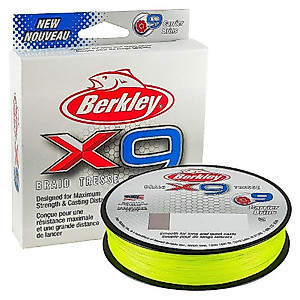 Berkley x9 Braid Superline, Low-Vis Green, 20lb test | 37 lbC | 17.0kg, 2188yd | 2000m Fishing Line, Suitable for Freshwater and Saltwater Environments