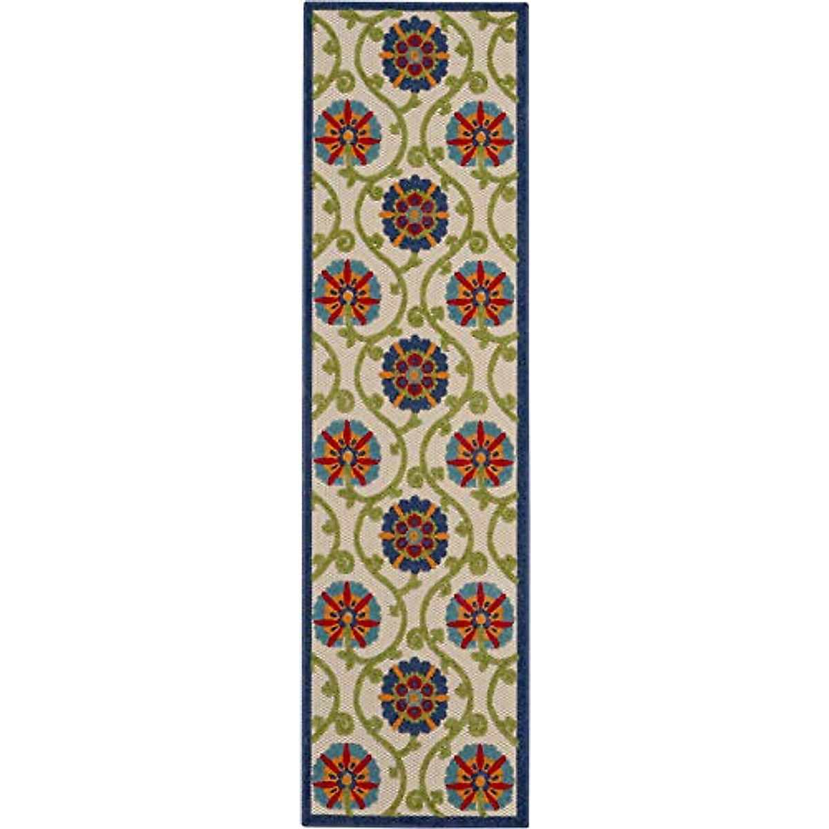 Nourison Aloha Indoor/Outdoor Blue/Multicolor 2'3" x 8' Area -Rug, Easy -Cleaning, Non Shedding, Bed Room, Living Room, Dining Room, Deck, Backyard, Patio (2x8)