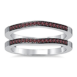 Round Cut Red Garnet Curved Anniversary Wedding Band Enhancer Ring 14K White Gold Over 925 Sterling Silver