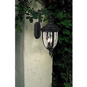 John Timberland Bellagio European Outdoor Wall Light Fixture Textured Black Metal 20 1/2" Hammered Glass Decor for Exterior House Porch Patio Outside Deck Garage Yard Front Door Garden Home