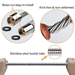 KOLLNIUN 38" Commercial Pre Rinse Hose Stainless Steel Flexible for Commercial Kitchen Sink Restaurant Industrial Dishwasher Faucet Pre-Rinse Sprayer Hose Replacement Part (96CM/38inch)