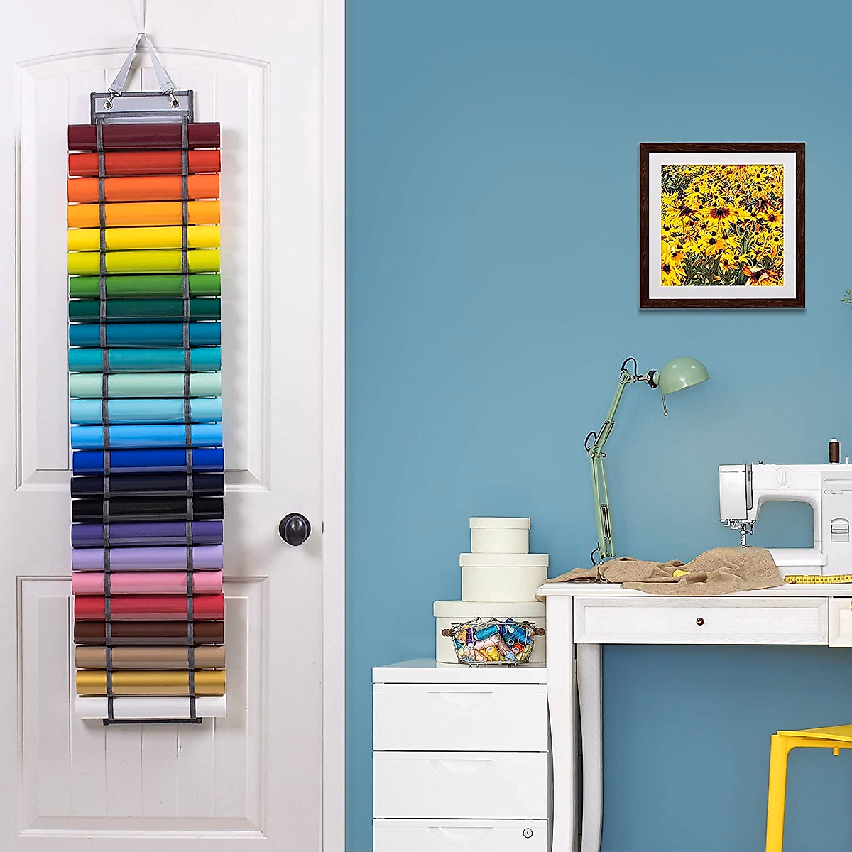 lixinhu Vinyl Roll Holder, 24 Compartments Craft Rack Roll Holder Wall Mount/Over Door Roll Storage Rack,Craft Organizer Vinyl Storage Rack | Hanging Organizer Storage