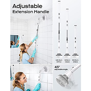Eletalker Electric Spin Scrubber, 𝟮𝟬𝟮𝟰 𝗡𝗲𝘄 Cordless Cleaning Brush with 2 Adjustable Speeds, Extension Arm and 4 Replaceable Head, Shower Scrubber for Bathtub Tile Sink Bathroom Kitchen Grout
