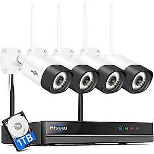 【Dual Wi-Fi,2-Way Audio】 2K WiFi Security Camera System,3 Megapixels,Expandable 8CH NVR,1TB Hard Drive,12V DC Power Cords,Mobile&PC Remote,IP66 Waterproof,Motion Alert,Plug&Play,24/7 Motion Recording