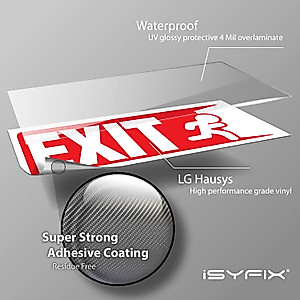 iSYFIX Exit Signs Stickers – 3 Pack 10x4 Inch – Premium Self-Adhesive Vinyl, Laminated for Ultimate UV, Weather, Scratch, Water and Fade Resistance, for Office, Buildings, Workplace, Indoor & Outdoor