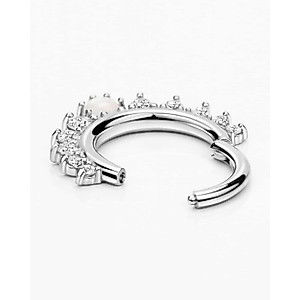 FANSING White Opal Septum Rings for Women 16 Gauge Septum Clicker Surgical Steel Septum Piercing Rings 16g Septum Jewelry 8mm Spike Septum Hoop with Clear CZ