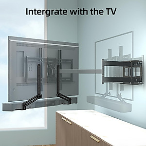 HCMOUNTING Soundbar Mount Bracket, Sound Bar Mounts Under TV or Above TVs Fits Most Sound Bars Up to 20 Lbs, Soundbar TV Mount with 180° Adjustable Extension Plates and L-Shaped Hooks