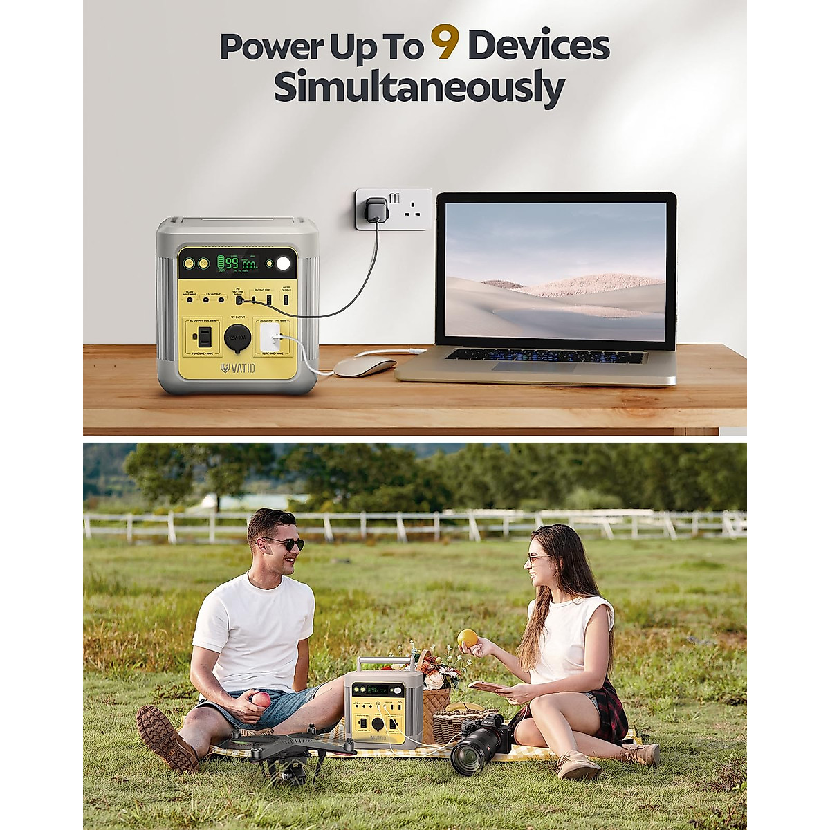 VATID Portable Power Station, 600W 518Wh Solar Generator,3.5hrs 100% Recharge Solar Power Station with 110V AC,65W USB PD,LCD Screen,12V Regulated DC,Pure Sine Wave Battery Power Station for Hurricane