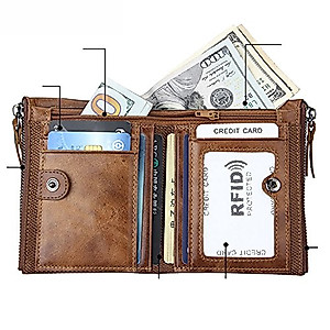 Baellerry Women RFID Blocking Wallet Small Vintage Cowhide Leather Wallet For Women (Brown)