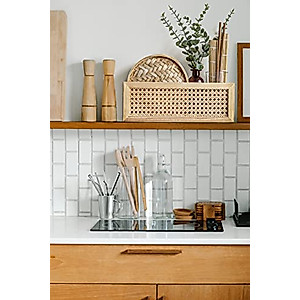 Wood Floating Shelf Rattan Shelve Wall Décor with Towel Rack for Kitchen - Bathroom - Living Room - Laundry Room & Bedroom - Wood Floating Shelves for Wall - Natural Wood Shelves - Rattan Wall Shelf