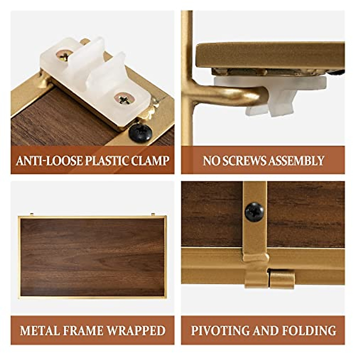 Crofy No Assembly Folding Bookshelf, 3 Tier Gold Bookshelf, Metal Book Shelf /Bookcase for Office Organization and Storage, 12.6 D x 22.44 W x 42.13 H Inches